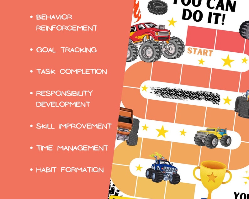 Monster Truck Reward Chart: Kids Behavior, Chore Chart (digital ...