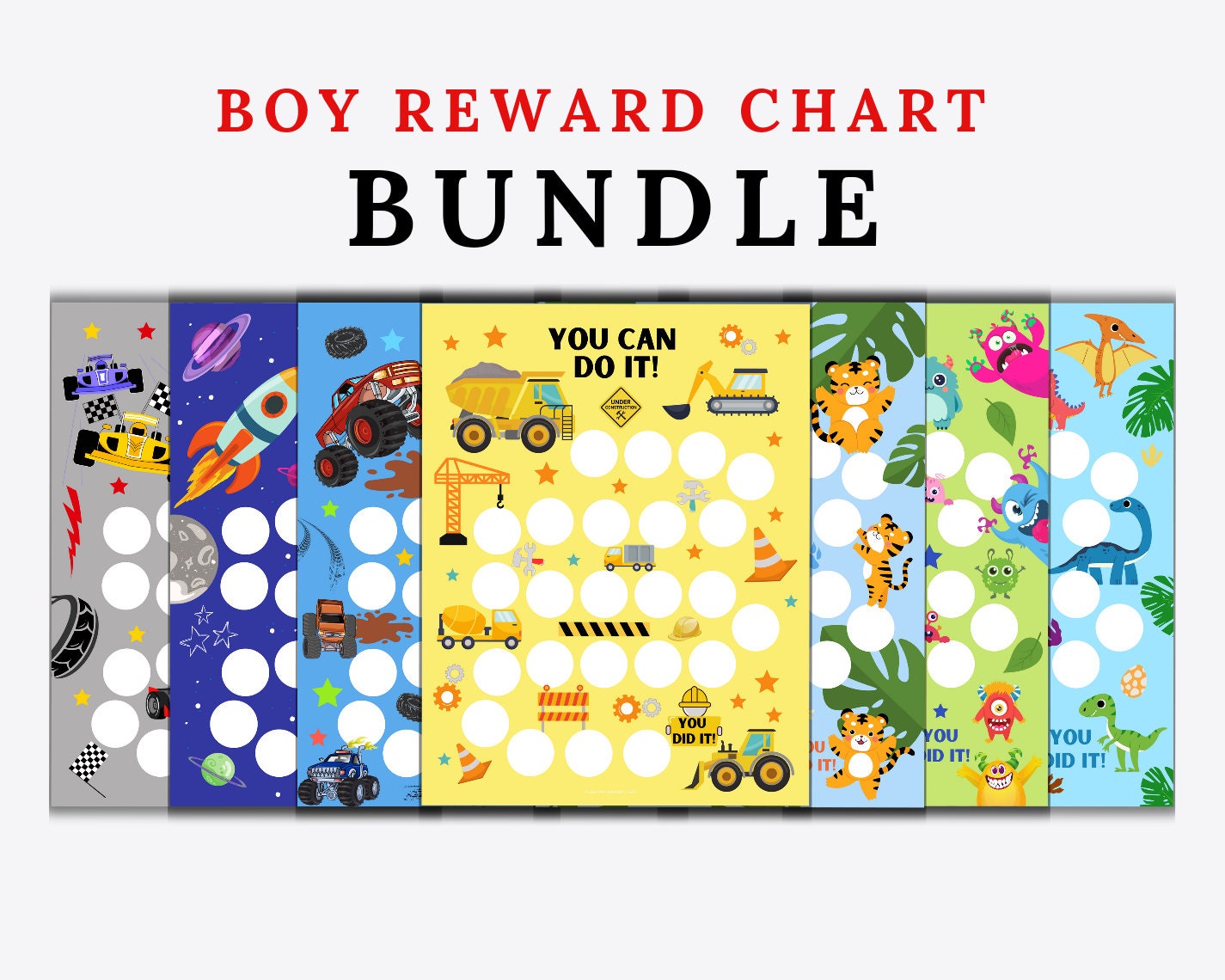 Sticker Chart Bundle, Boy Reward Chart Printable, Kids Reward Chart ...