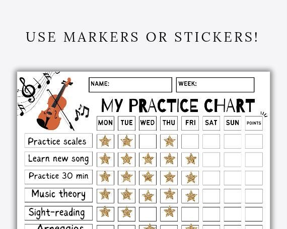 Printable Violin Practice Reward Chart, Violin Practice Chart, Violin ...