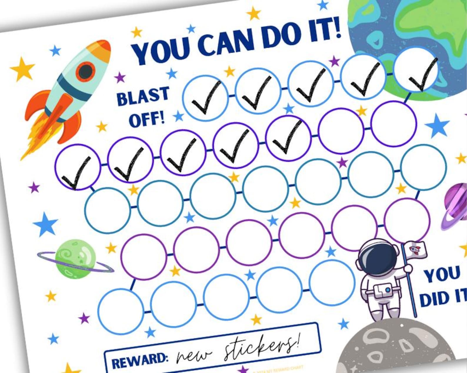 Printable Outer Space Reward Chart for Kids, Potty Training Chart for ...