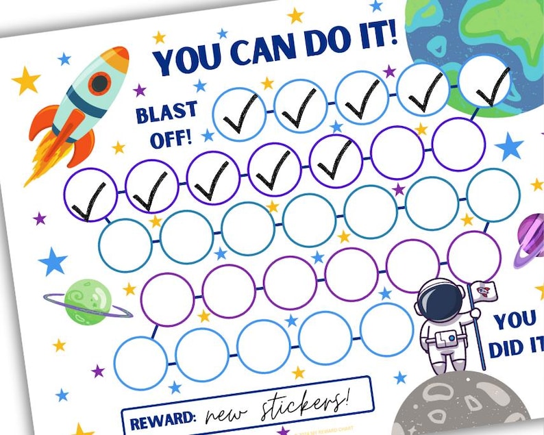 Printable Outer Space Reward Chart for Kids, Potty Training Chart for ...