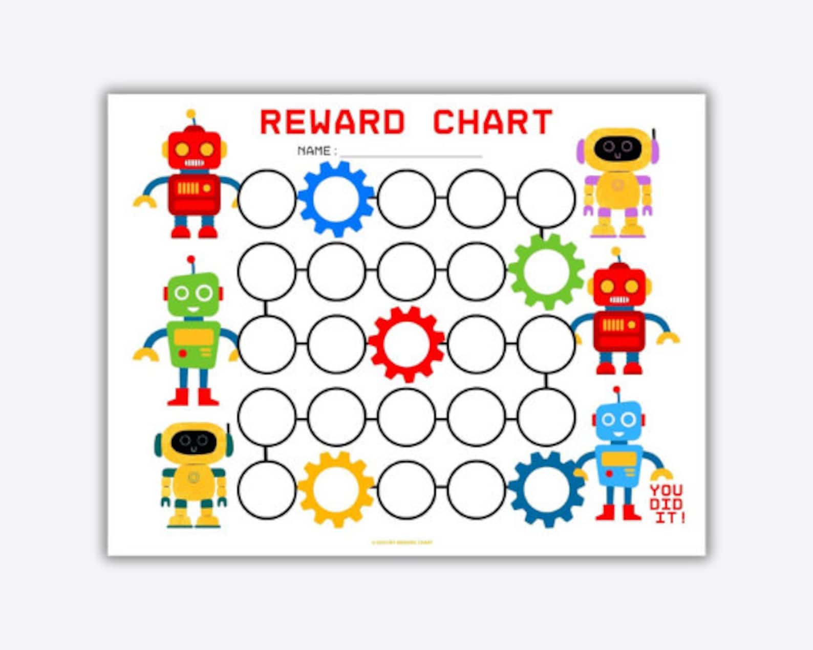 Printable Robot Reward Chart for Boys: Potty Training, Behavior ...