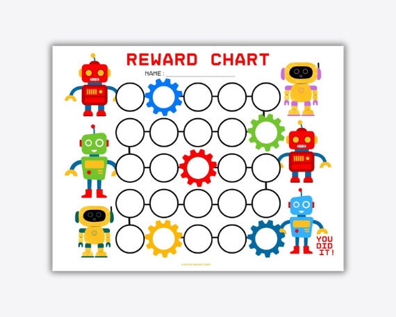 Printable Robot Reward Chart for Boys: Potty Training, Behavior ...