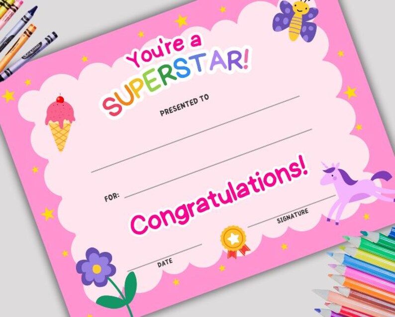 Printable Pink Certificate, Girls Award Certificate, Preschool ...