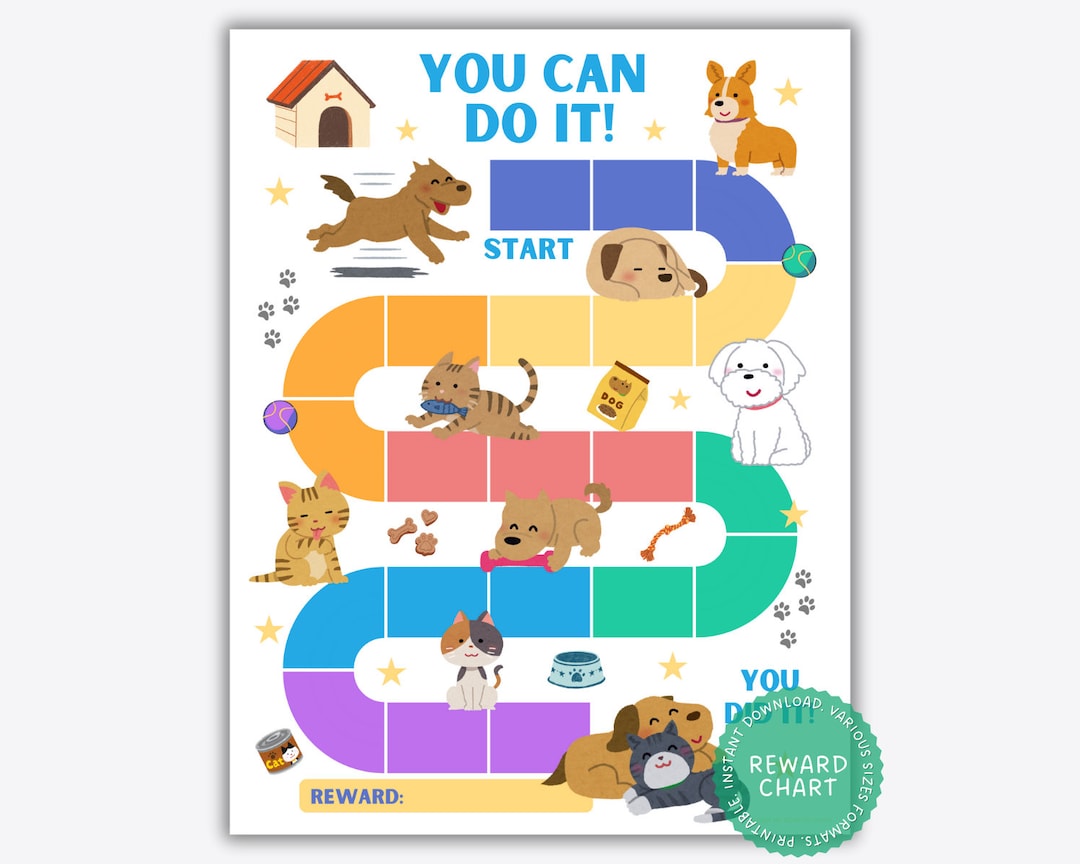 Cat & Dog Kids Reward Chart: Potty Training, Behavior, Goals (PDF, PNG ...