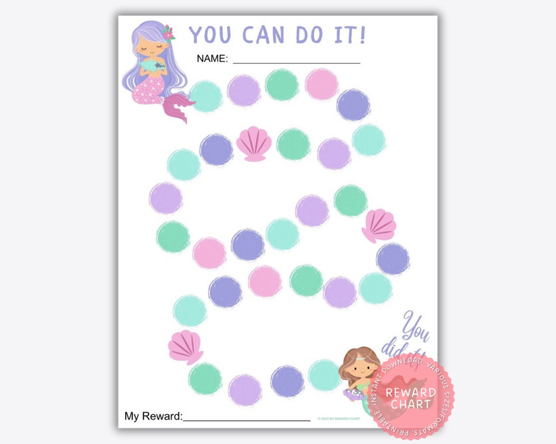 Mermaid Reward Chart, Potty Training Chart, Girls Reward Chart, Girls ...