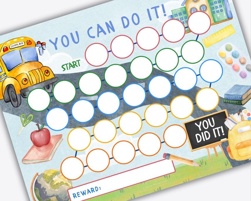 Printable School Reward Chart for Kids, Toddler Preschool, Classroom ...