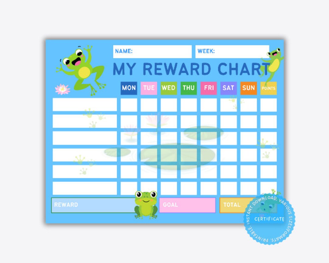 Frog Chore Chart, Printable Chore Chart for Kids, Toddler Routine, Task ...