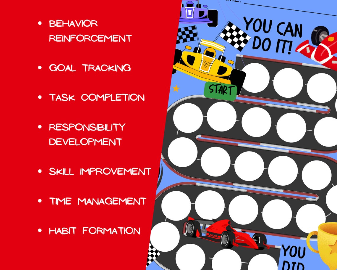 Printable Racecar Reward Chart, Big Cars Kids Behavior Chart, Instant ...