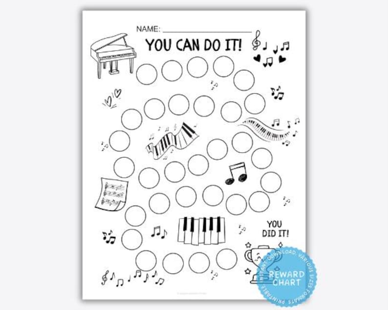 Piano Practice Reward Chart | Printable Music Tracker & Sticker Chart ...