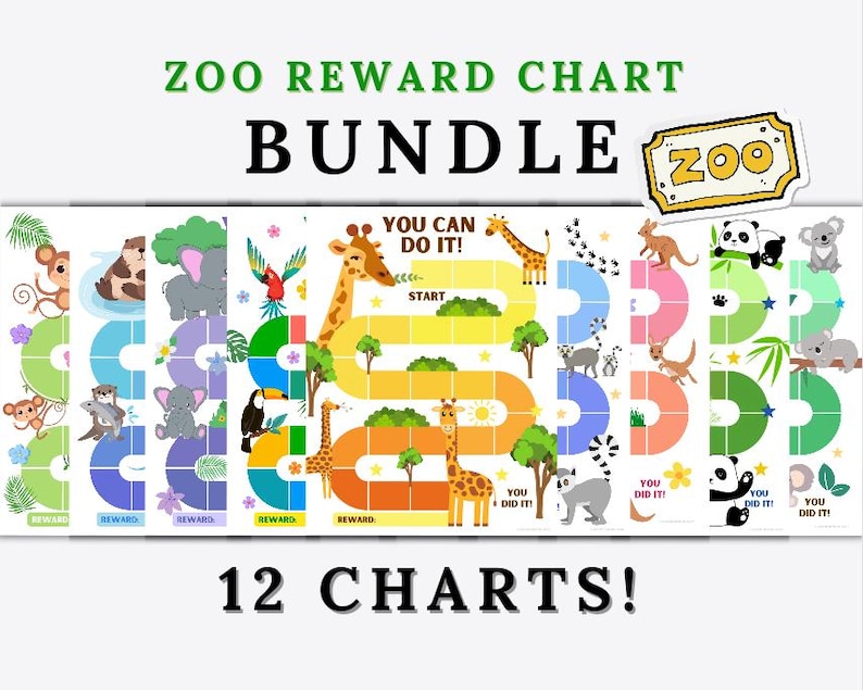 Printable Zoo Animal Reward Chart, Bundle, Jungle Reward Chart, Zoo ...