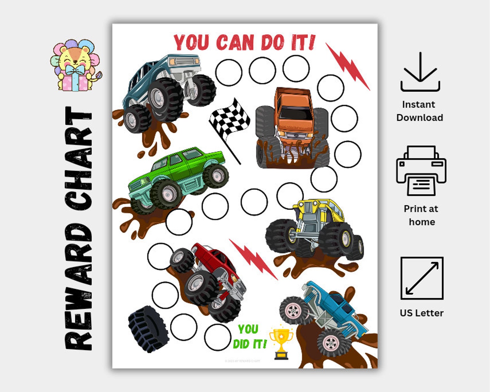 Printable Monster Truck Reward Chart Big Cars Kids Behavior - Etsy