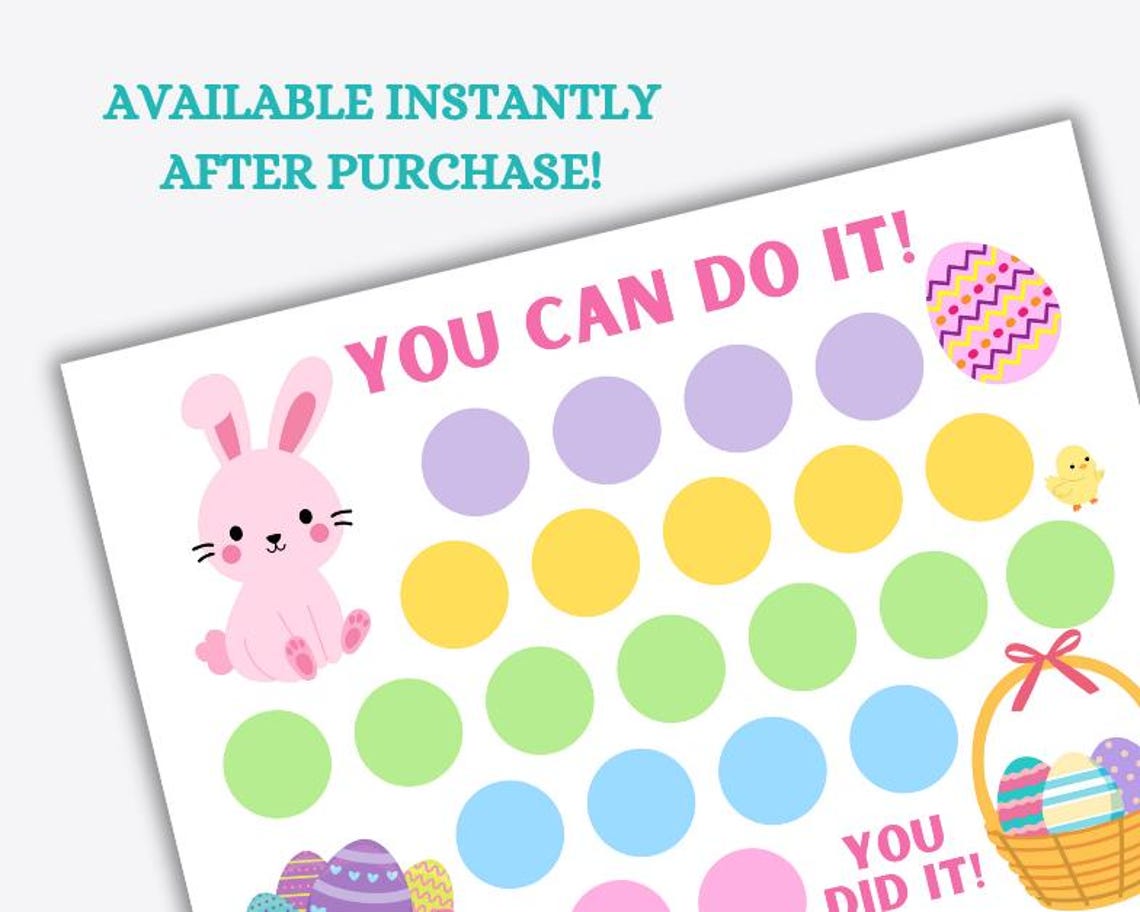 Printable Easter Bunny Reward Chart: Kids Behavior Tracker (PDF, JPG ...