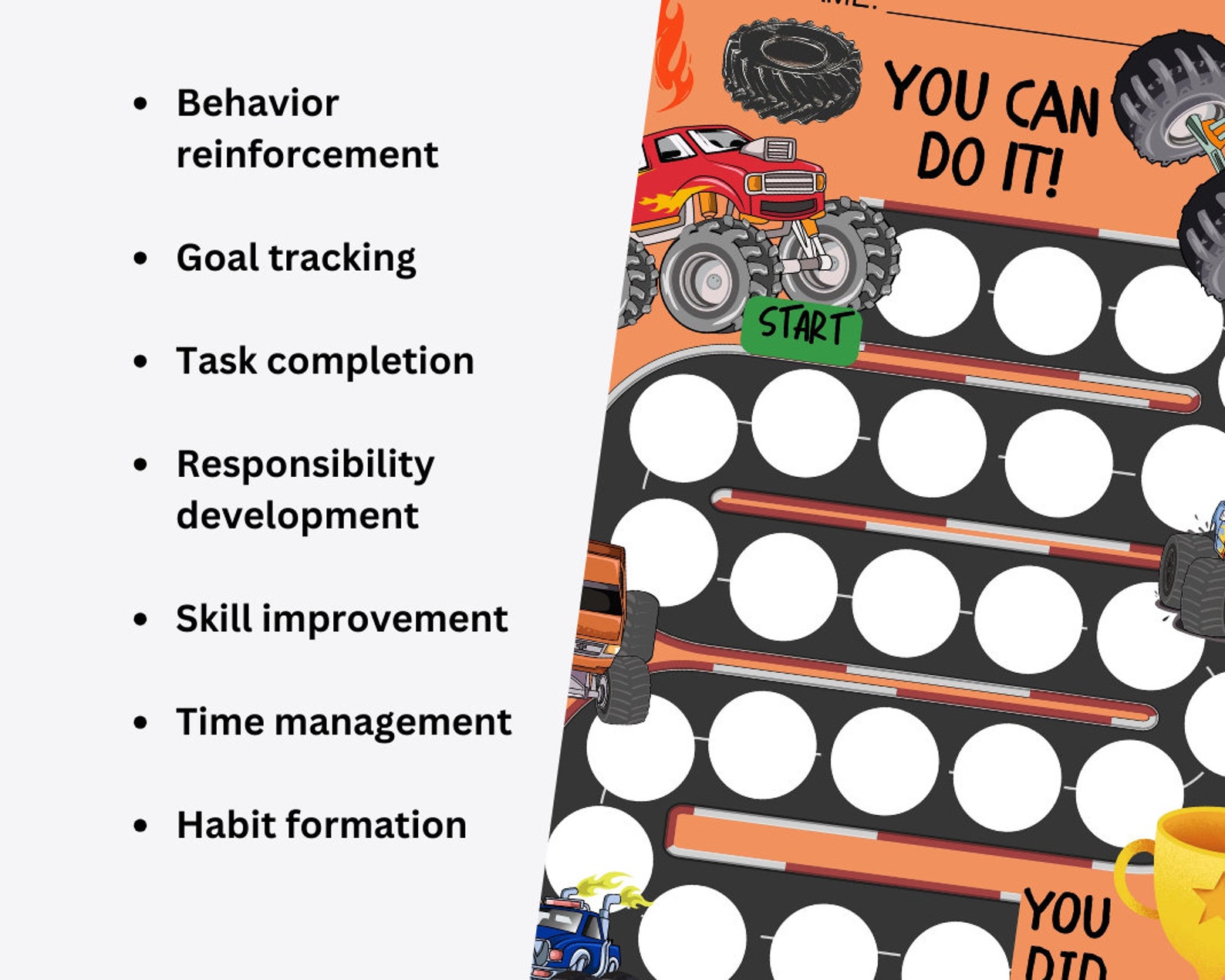 Printable Monster Truck Reward Chart, Big Cars Kids Behavior Chart ...