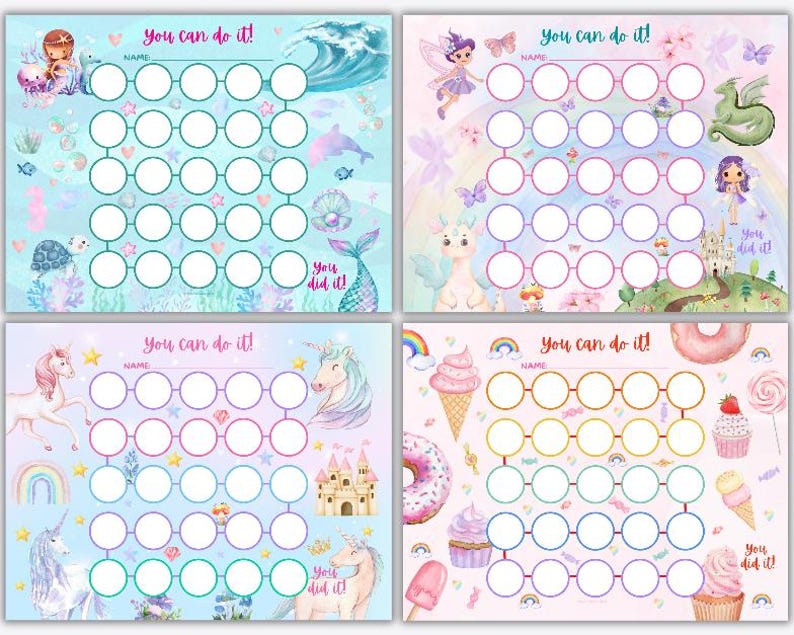 Girls Potty Training Chart Bundle, Fairy Dragon Reward Chart, Unicorn ...
