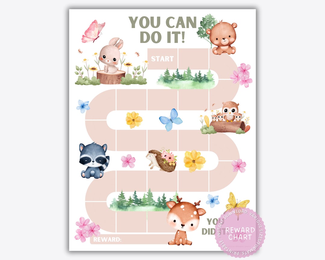 Spring Reward Chart, Kids Reward Chart Printable, Woodland Theme, Potty ...
