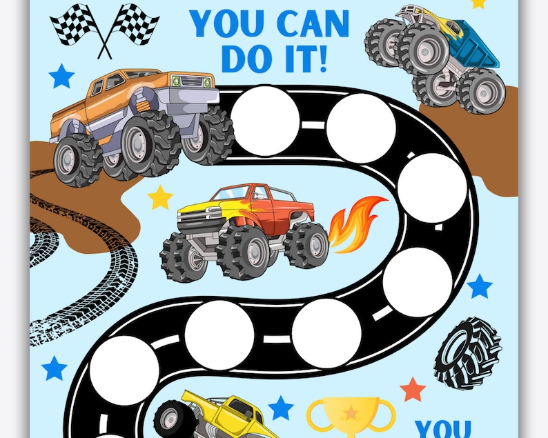 Printable Monster Truck Reward Chart, Boys Behavior Chart, Sleeping ...