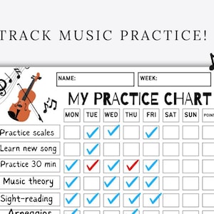 Printable Violin Practice Reward Chart, Violin Practice Chart, Violin ...