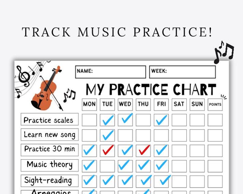 Printable Violin Practice Reward Chart, Violin Practice Chart, Violin ...