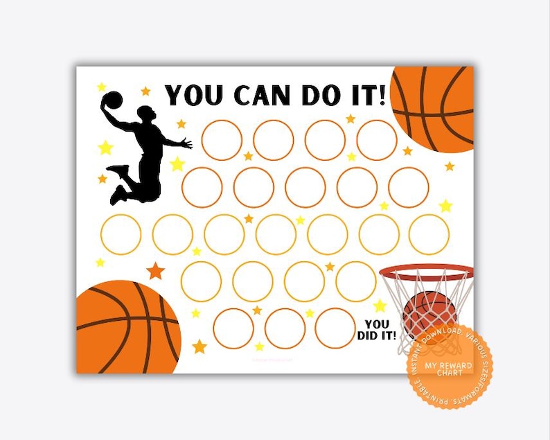 Basketball Reward Chart: Kids Behavior & Potty Training (PDF, PNG, JPG ...