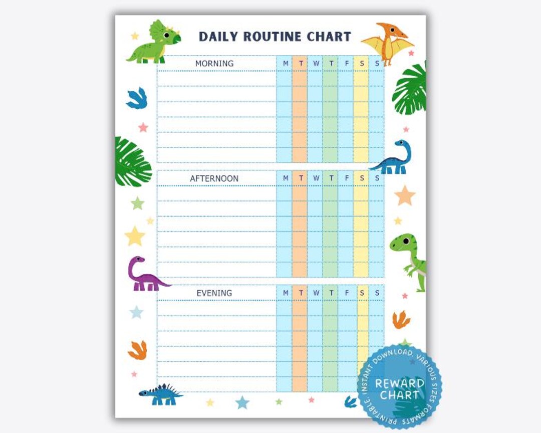 Dinosaur Reward Chart: Kids Daily Routine, Behavior Tracker (printable ...
