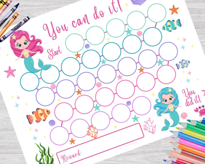 Mermaid Reward Chart for Girls: Potty Training, Homeschool (PDF) - Etsy