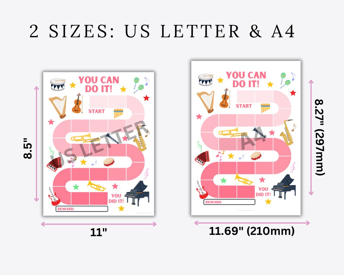 Printable Music Practice Chart, Kids Reward Chart, Instrument Reward ...