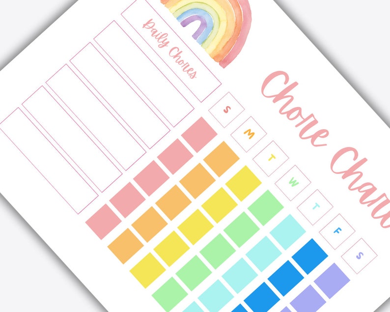 Rainbow Print Out Chore Chart for Girls, Printable Rainbow Chore Chart ...