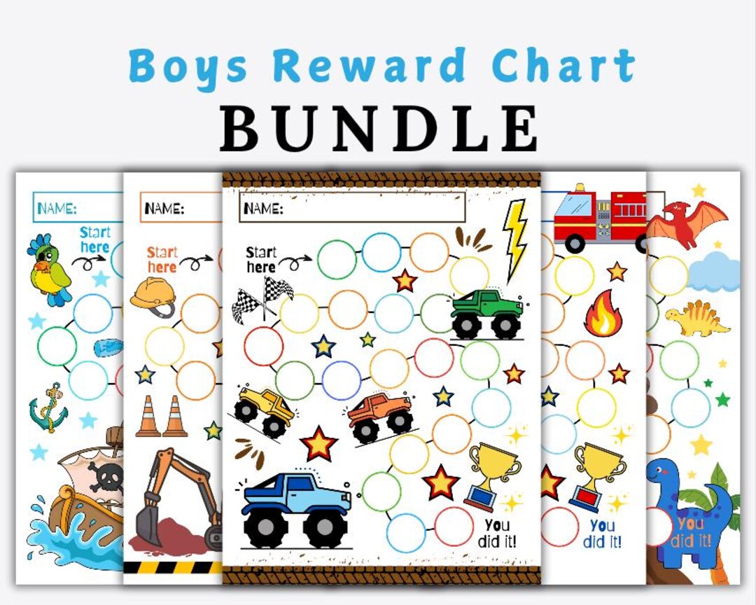 Boys Reward Chart Bundle, Monster Trucks, Firetruck, Potty Training ...