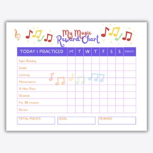 Printable Music Practice Reward Chart for Kids - Piano, Violin, Guitar ...