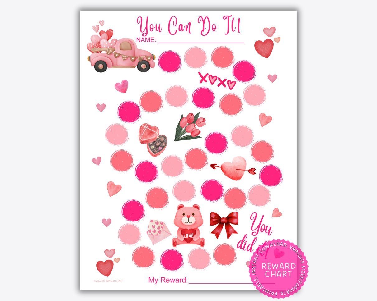 Valentine Reward Chart, Printable Heart Reward Chart, Reward Chart ADHD ...