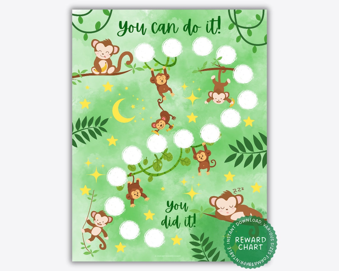 Monkey Reward Chart Instant Download Printable for Kids, Sleep Behavior ...