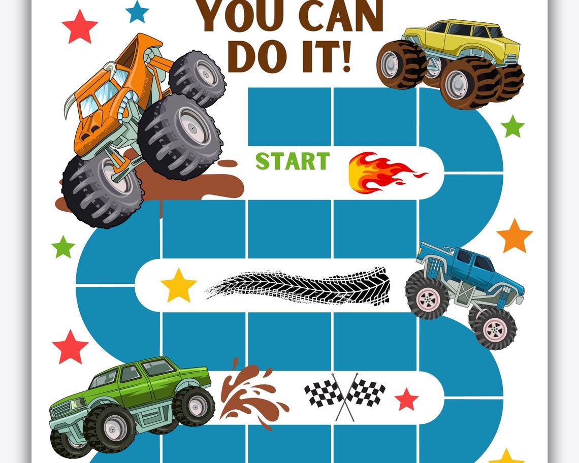 Monster Truck Reward Chart, Printable Reward Chart Kids, Potty Training ...