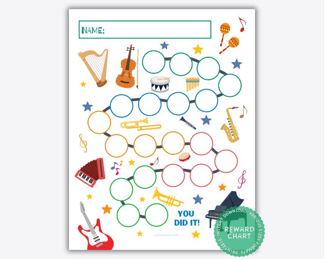 Printable Music Reward Chart, Music Practice, Violin Practice Chart ...