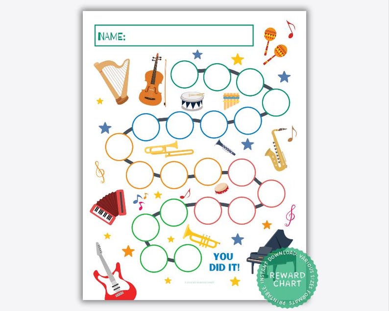 Printable Music Reward Chart, Music Practice, Violin Practice Chart ...