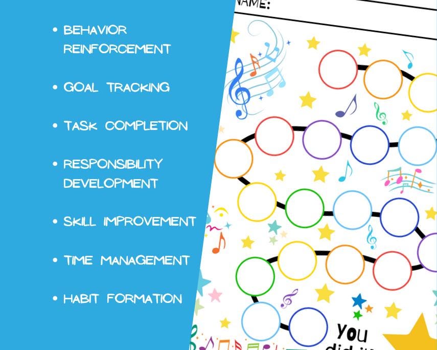 Printable Music Practice Reward Chart: Rainbow Design (PDF, PNG, JPG ...