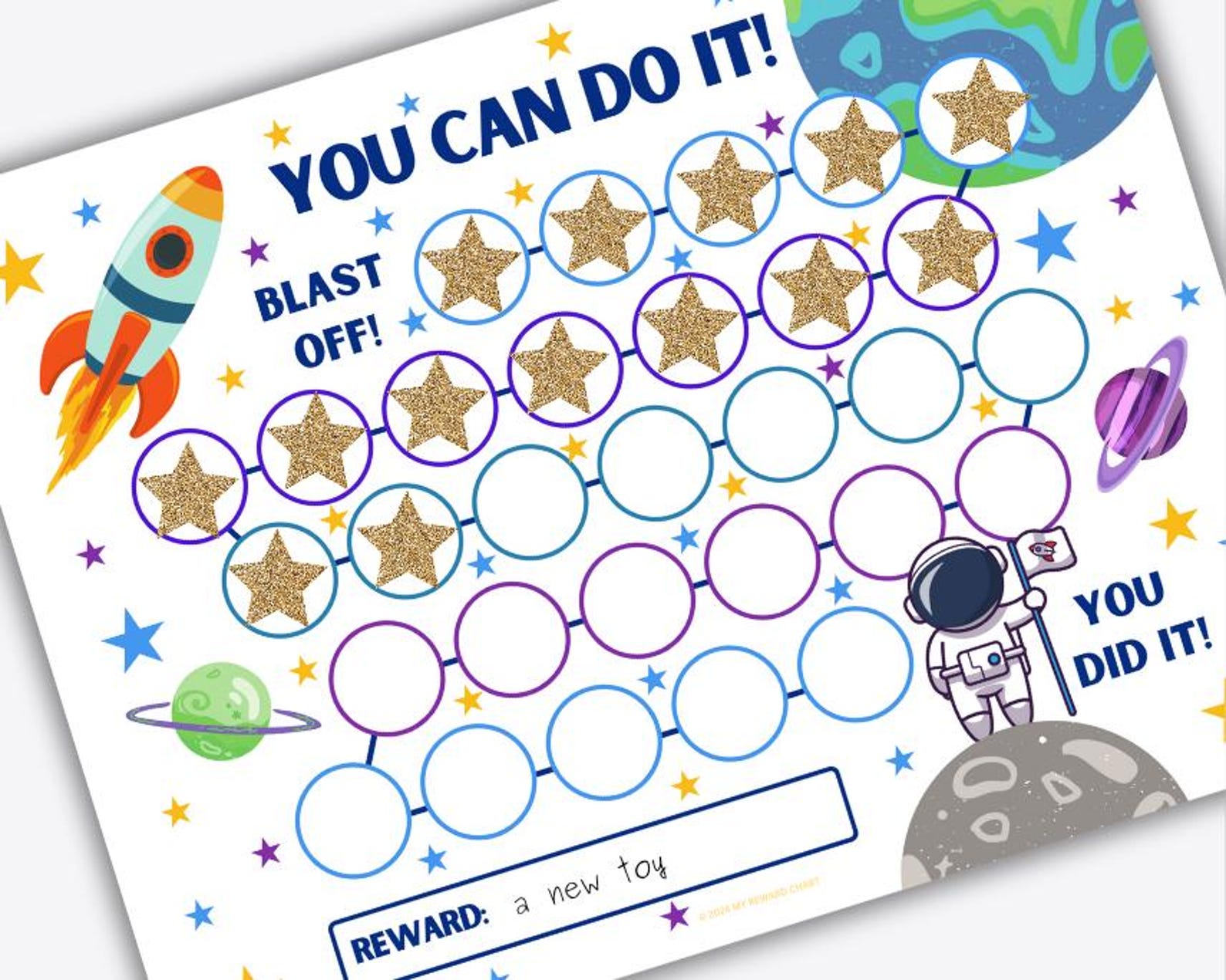 Printable Outer Space Reward Chart for Kids, Potty Training Chart for ...