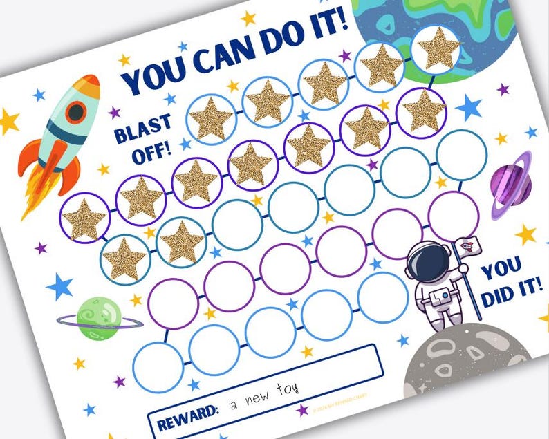 Printable Outer Space Reward Chart for Kids, Potty Training Chart for ...