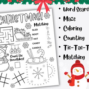 Christmas Activity Placemat, Christmas Coloring Placemat, Printable ...
