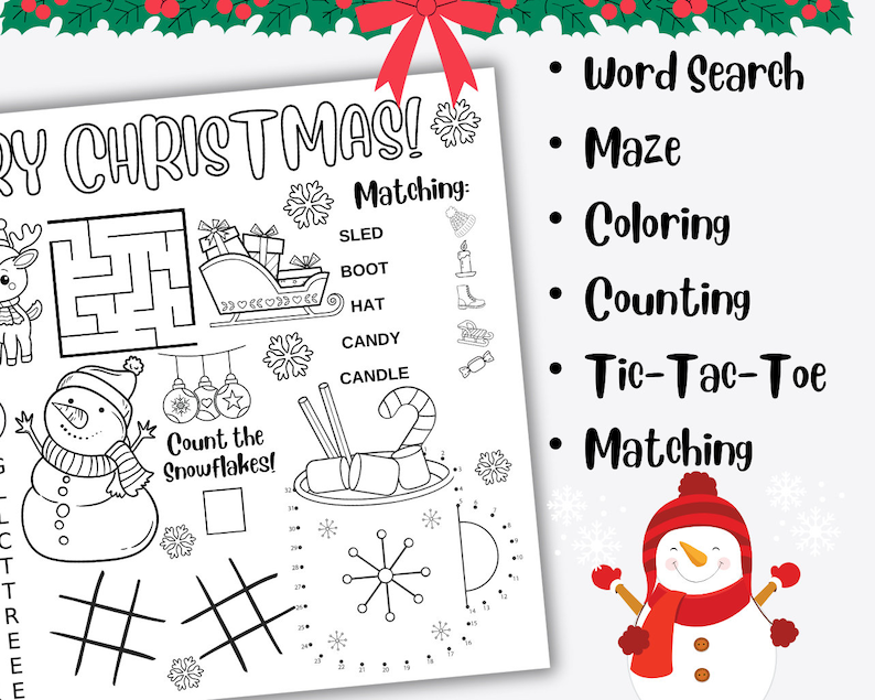 Christmas Activity Placemat, Christmas Coloring Placemat, Printable ...