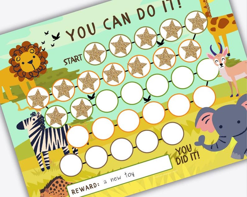 Printable Safari Animal Reward Chart: Potty Training, Behavior Tool ...