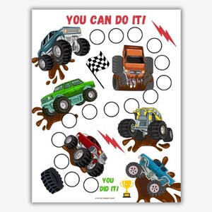 Printable Monster Truck Reward Chart, Big Cars Kids Behavior Chart ...