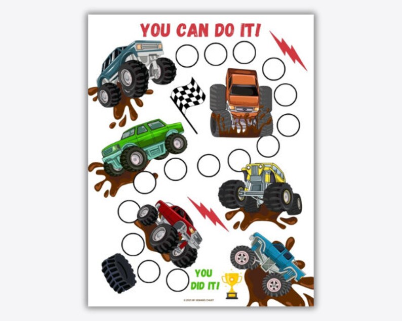 Printable Monster Truck Reward Chart, Big Cars Kids Behavior Chart ...