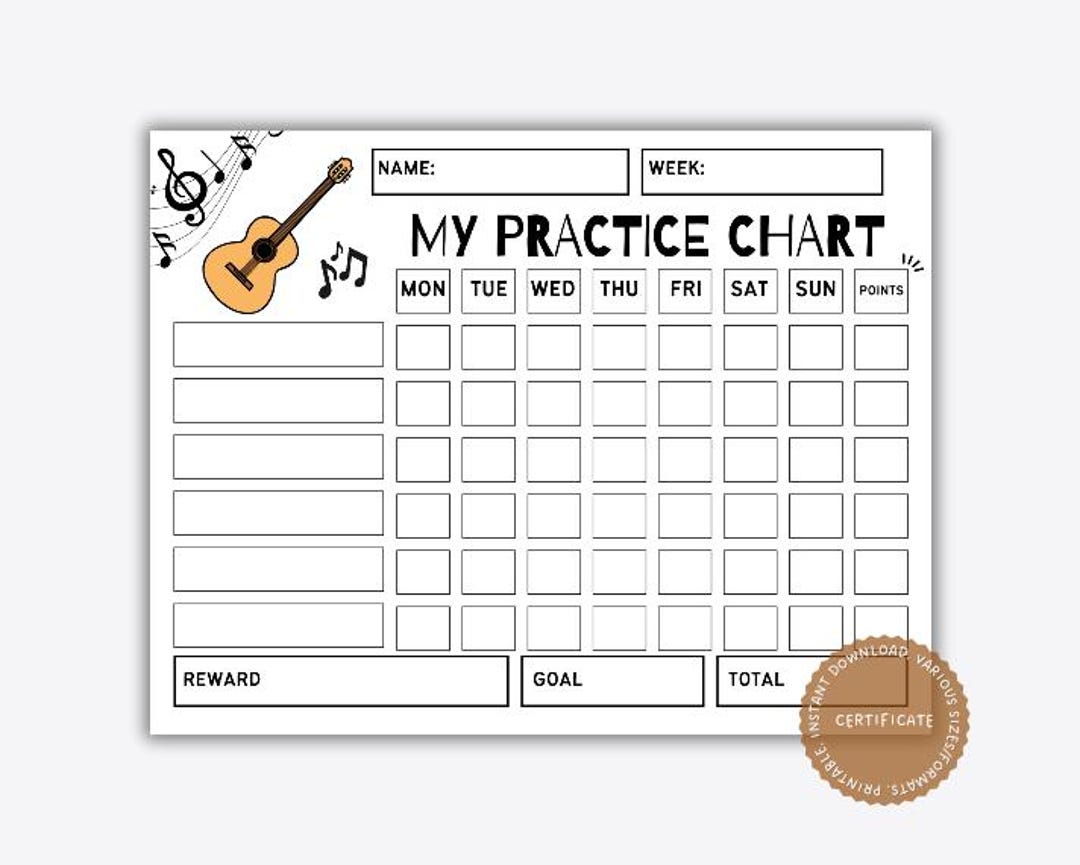 Printable Guitar Practice Reward Chart, Guitar Practice Chart, Reward ...
