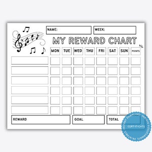 Printable Music Reward Chart, Music Practice Chart, Kids Reward Chart ...
