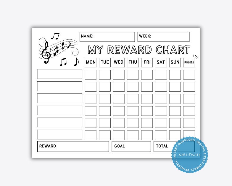 Printable Music Reward Chart, Music Practice Chart, Kids Reward Chart ...