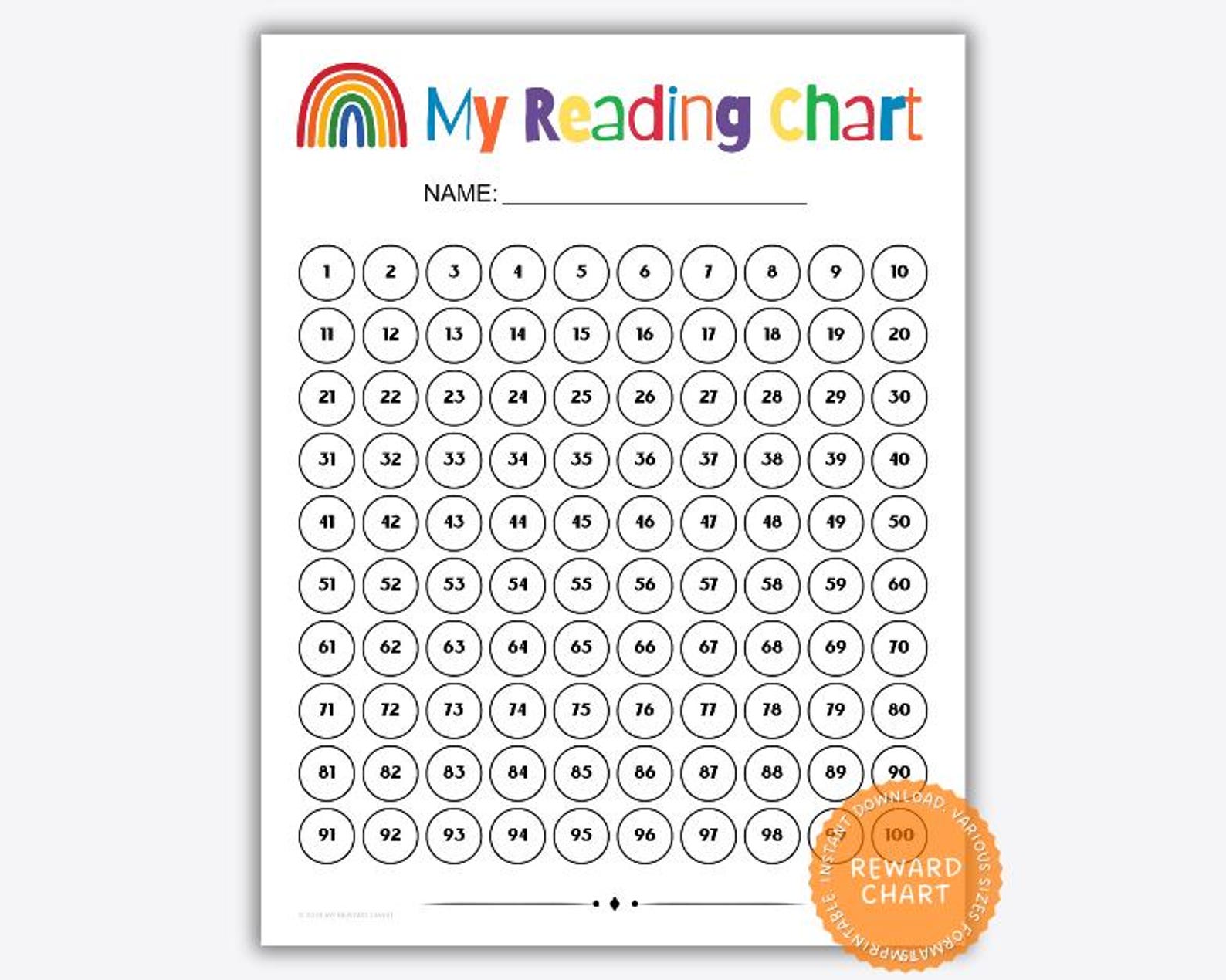 Kids Printable Reading Chart, Rainbow Reading Reward Chart, Kids Reward ...