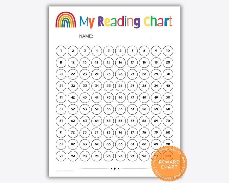 Kids Printable Reading Chart, Rainbow Reading Reward Chart, Kids Reward ...