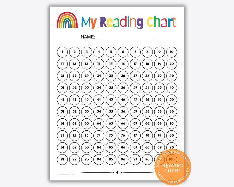 Kids Printable Reading Chart, Rainbow Reading Reward Chart, Kids Reward ...
