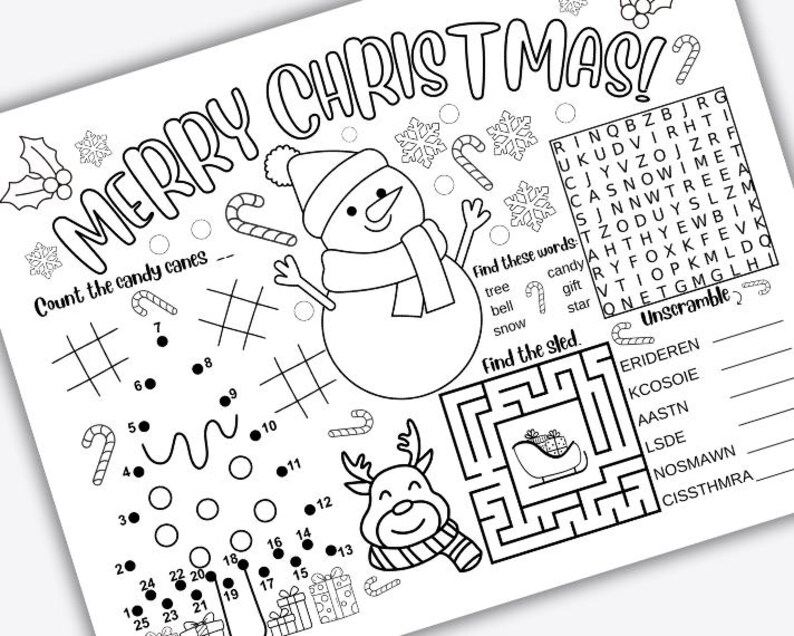 Kids Christmas Activity Placemat: Holiday Coloring Sheet (PDF) - Etsy